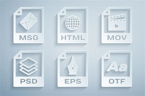 Eps 파일 문서 Mov Psd Otf Html 및 Msg 아이콘을 설정합니다 벡터 3차원 형태에 대한 스톡 벡터 아트 및 기타 이미지 Istock