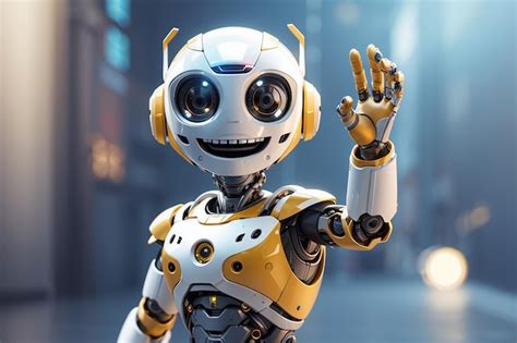 Premium Ai Image Cute Robot Waving Hand With A Smile Over Minimal Background With