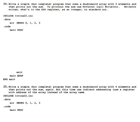 Solved X86 Assembly Questions 34 Write A Simple But Complete Program That Sums A Doubleword