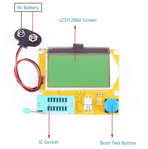 9v Battery Operated Lcr T4 12864 Lcd Graphical Transistor Tester Resistance Capacitance Esr Scr