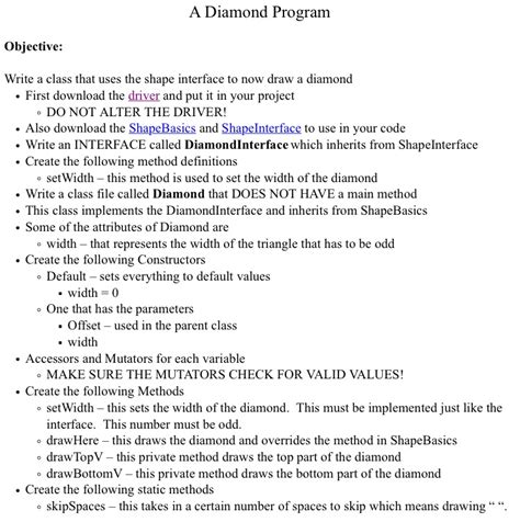 Solved A Diamond Program Objective Write A Class That Uses