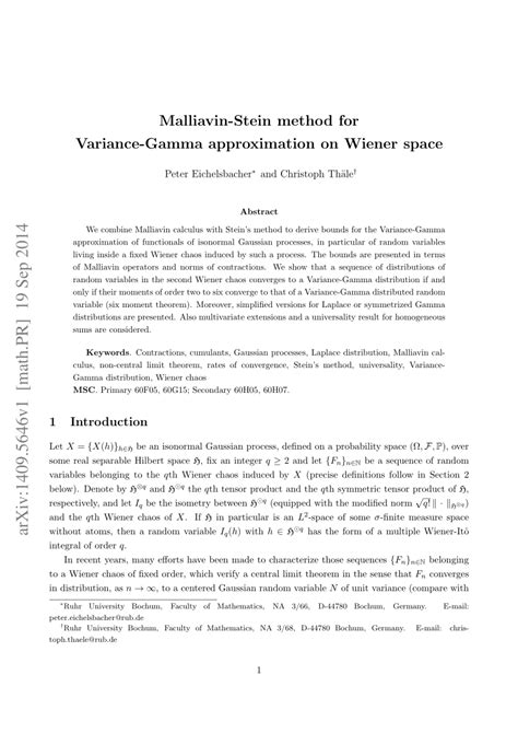 Pdf Malliavin Stein Method For Variance Gamma Approximation On Wiener Space