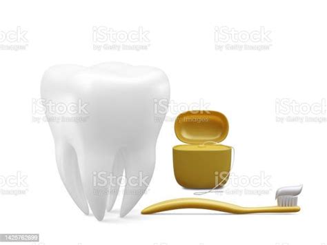 흰색 배경에 고립 된 치아를위한 현실적인 치아 및 치과 도구 의료 치과 의사 도구 치과 의료 위생 개념 벡터 일러스트 레이 션 3차원 형태에 대한 스톡 벡터 아트 및 기타