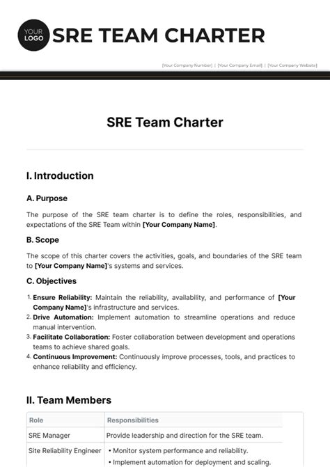 Free Sre Team Charter Template To Edit Online