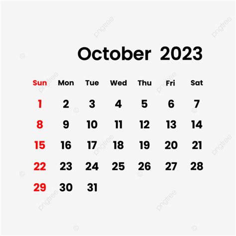 2023년 10월 달력 십월 2023 달력 Png 일러스트 및 벡터 에 대한 무료 다운로드 Pngtree