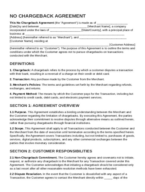 No Chargeback Agreement Template Fill Out And Sign Online Dochub