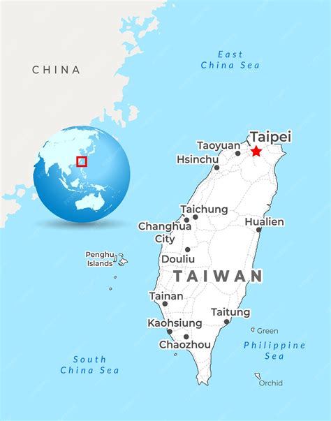 Premium Vector Taiwan Map With Capital Taipei Most Important Cities