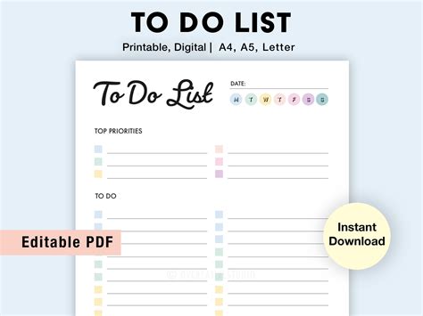 Editable To Do List To Do List Printable To Do List Planner Pdf To Worksheets Library