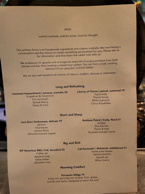 Menu At Elixir Pub And Bar Wellington