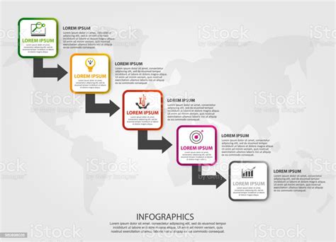 벡터 일러스트입니다 5 단계 5 사각형과 화살표의 이미지와 Infographic 템플릿 비즈니스 프레 젠 테이 션 교육 웹 디자인에 사용 합니다 텍스트와 아이콘에 대 한