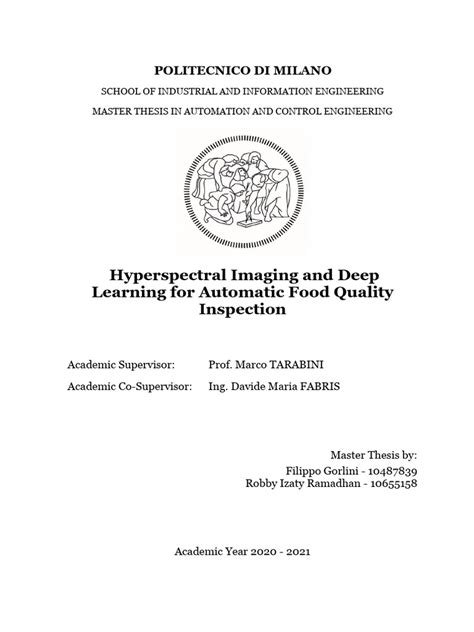 Hyperspectral Imaging And Deep Learning For Automatic Food Quality Inspection Pdf Deep