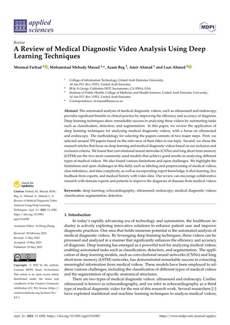 PDF A Review Of Medical Diagnostic Video Analysis Using Deep Learning Techniques