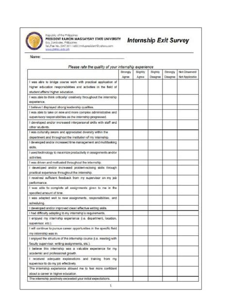 Internship Exit Survey Pdf