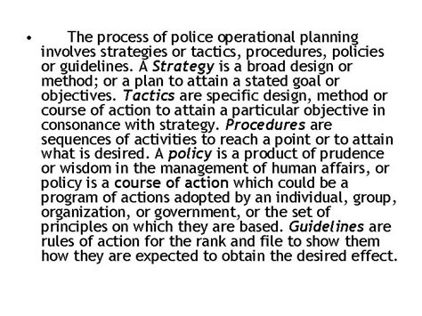 POLICE OPERATIONAL PLANNING In This Chapter The Basic