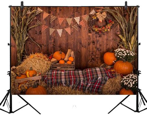 Buy Avezano Autumn Thanksgiving Backdrop Pumpkin Rustic Wood Floor Barn