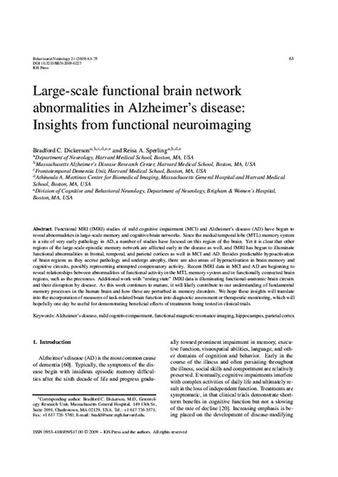 Pdf Large Scale Functional Brain Network Abnormalities In Alzheimers Disease Insights From