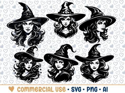 6 Witch Svg Bundle Witch Silhouette Pngvector Commercial Etsy
