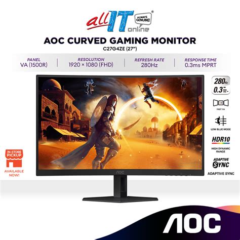 AOC C27G4ZE 27 Curved Gaming Monitor Fast VA 280Hz Adaptive Sync 1080p Low Input Lag