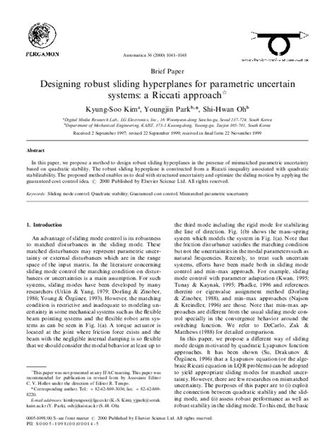 Pdf Designing Robust Sliding Hyperplanes For Parametric Uncertain Systems A Riccati Approach