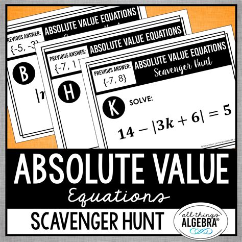 Absolute Value Equations Scavenger Hunt All Things Algebra®
