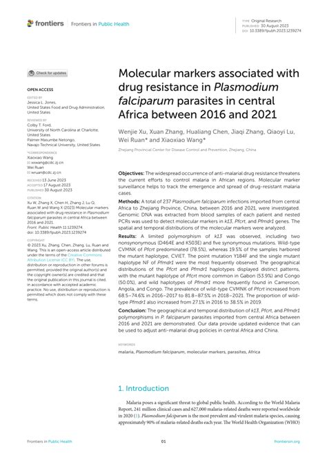 Pdf Molecular Markers Associated With Drug Resistance In Plasmodium