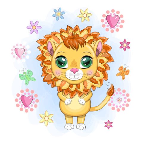 꽃과 표현 눈을 가진 만화 사자 사자 별자리 고양이 야생 Png 일러스트 및 벡터 에 대한 무료 다운로드 Pngtree