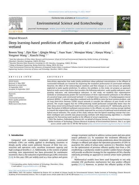 Pdf Deep Learning Based Prediction Of Effluent Quality Of A Constructed Wetland