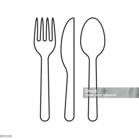 포크 나이프와 숟가락 아이콘 로고 심플한 플랫 쉐이프 레스토랑 또는 카페 장소 표지판 주방 및 식당 메뉴 기호 벡터 일러스트 이미지입니다 흰색 배경에 고립 된 검은 실루엣