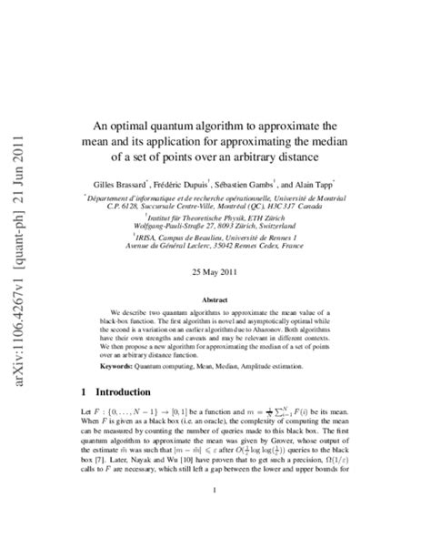 Pdf An Optimal Quantum Algorithm To Approximate The Mean And Its