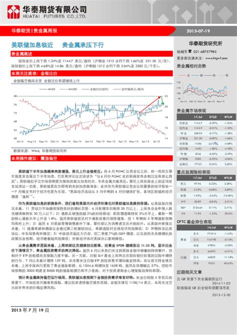 贵金属周报：美联储加息临近 贵金属承压下行