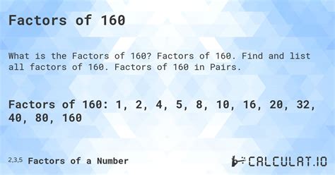 Factors Of 160 Calculatio