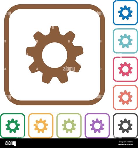 Settings Simple Icons In Color Rounded Square Frames On White Background Stock Vector Image