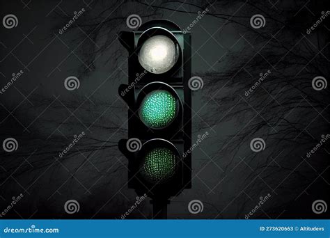 Green Traffic Light In The Dark With Only Lights And Streetlights