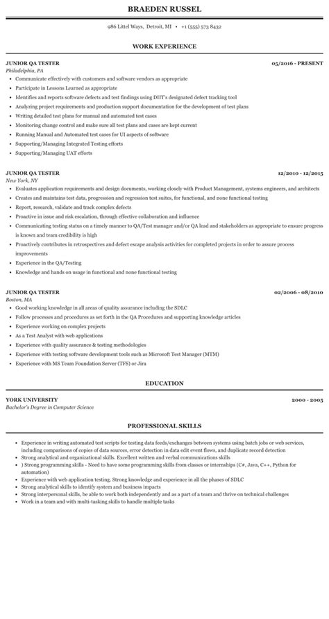 Qa Tester Resume Qa Tester Resume Examples For It And Software Testers