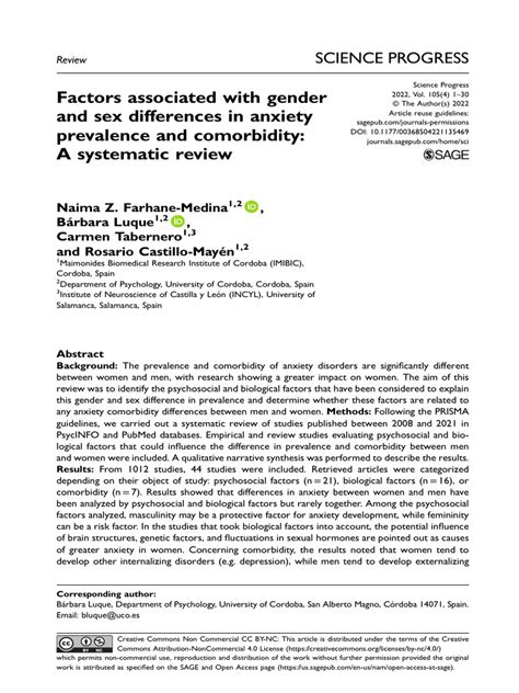 Factors Associated With Gender And Sex Difference Pdf Anxiety Mental Disorder