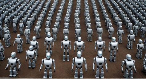 A Line Of Robots Are Lined Up In Rows Of Rows Of Rows Of Rows Of Rows