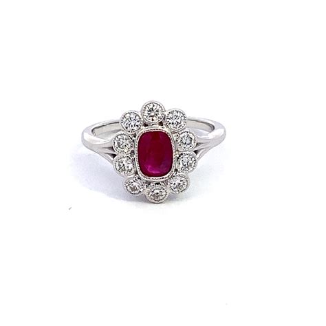 9ct White Gold Ruby And Diamond Cluster Ring