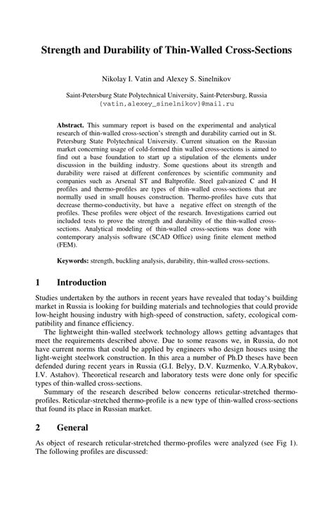 Pdf Strength And Durability Of Thin Walled Cross Sections Design
