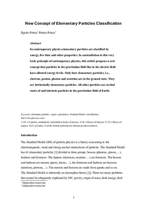 Pdf New Concept Of Elementary Particles Classification