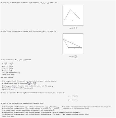 Solved A Using The Law Of Sines Solve For The Value