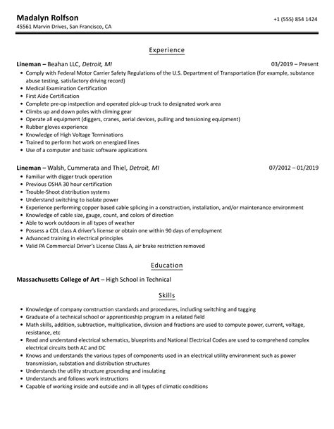 Lineman Resume Samples Velvet Jobs