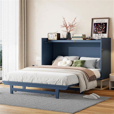 Modern Queen Size Murphy Bed Cabinet Hideaway Foldable