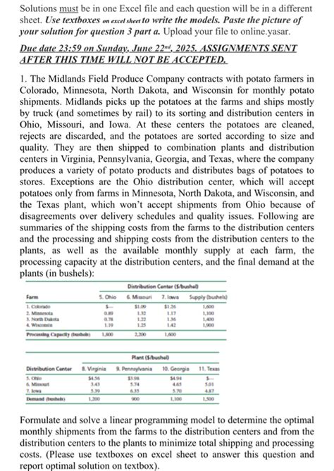 Solved Solutions Must Be In One Excel File And Each Question
