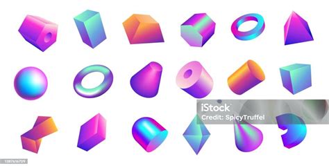 그라데이션 3d 셰이프 밝은 그라데이션 기하학적 인물 무지개 빛깔의 구원통과 평행한 페일 광택 피라미드 홀로그램 콘 또는 링