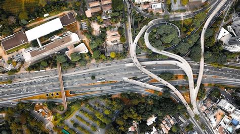 Premium Photo Aerial View Of Multiple Lane Highway In Town