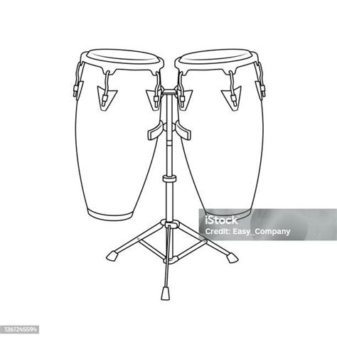 악기 콩가의 사진과 함께 어린이 활동 색칠 공부 책 페이지의 흑백 벡터 그림 봉고 단독 드럼에 대한 스톡 벡터 아트 및 기타