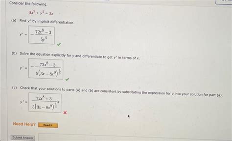 Solved Consider The Following 8x9 Y5 3x A Find Y′ By