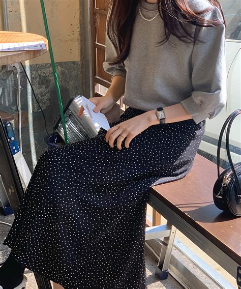 파인땡큐 키치도트스커트3color데일리룩오피스룩러블리키작녀롱스커트머메이드도트땡땡이스커트플레어스커트밴딩스커트