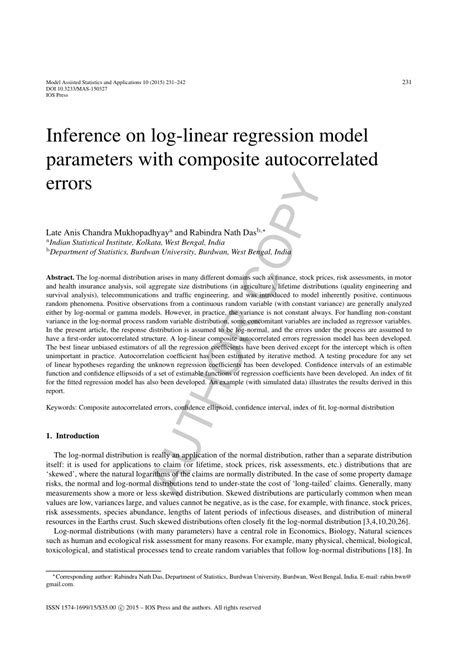 Pdf Inference On Log Linear Regression Model Parameters With Composite Autocorrelated Errors