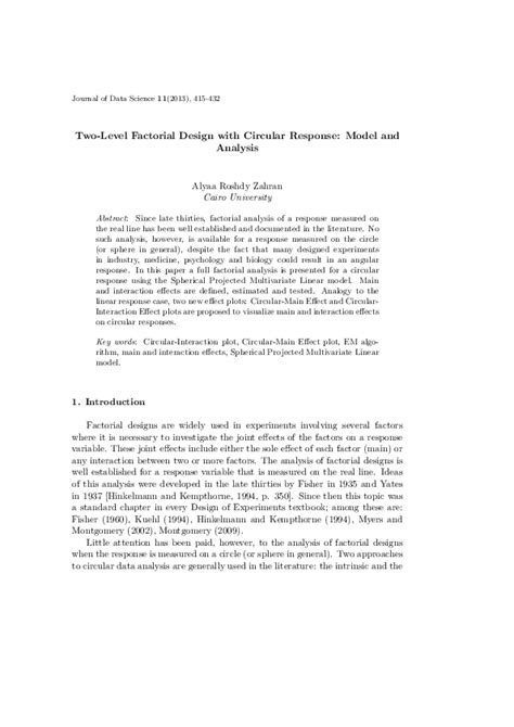 Pdf Two Level Factorial Design With Circular Response Model And Analysis